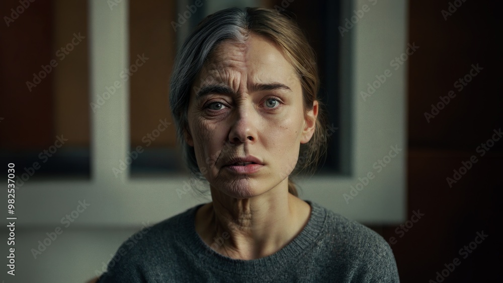 Emotional portrait of young woman reflecting on aging, fear of old age ...