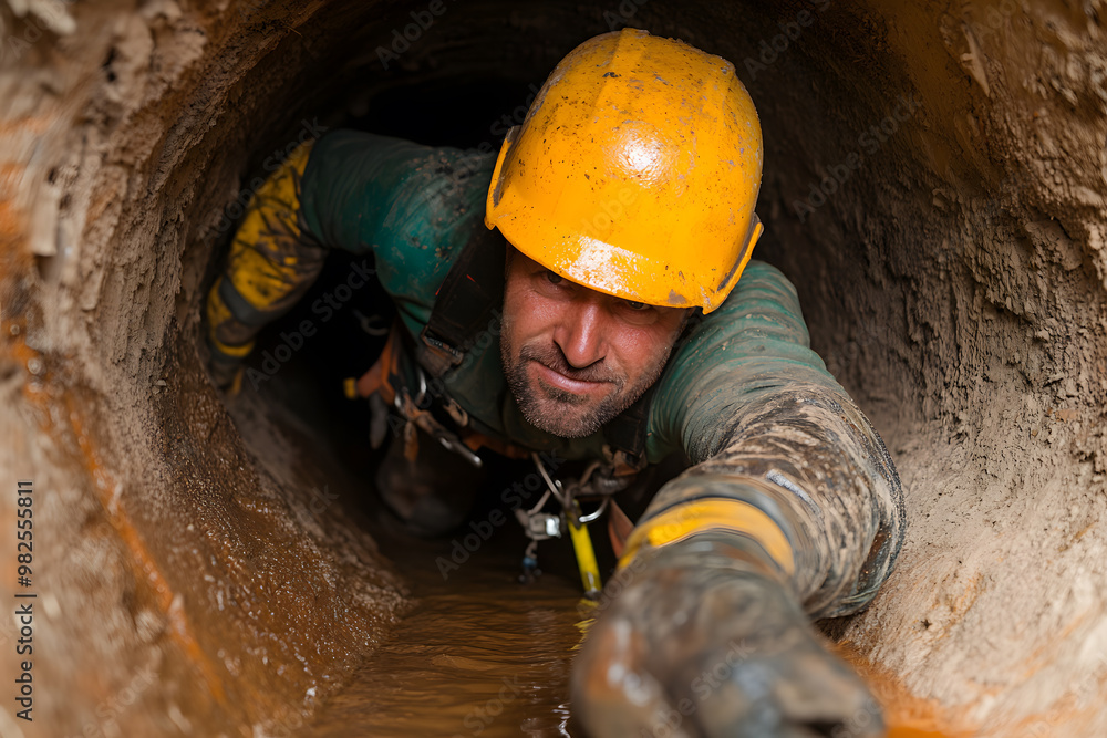 Technician Entering a Confined Space in a Sewer System | Professional ...