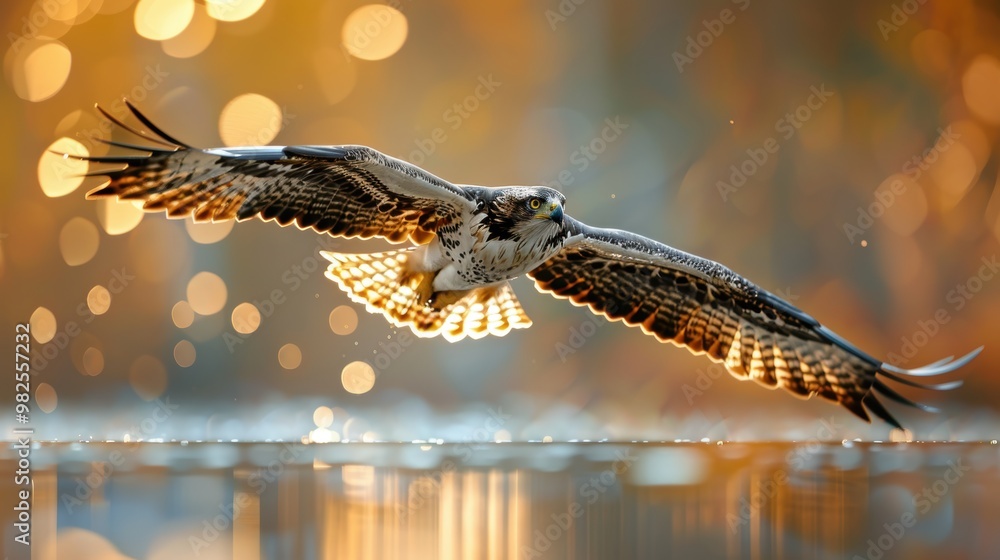 An eagle swooping down to catch its prey, its wings creating a blur of ...