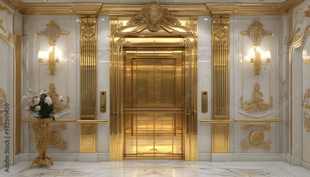 Opulent golden elevator doors showcasing elegance and sophistication in ...