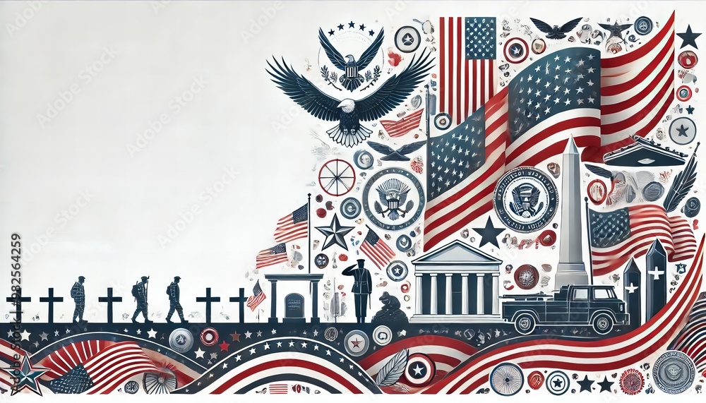 Patriotic art collage featuring soldiers, American flags, and various ...