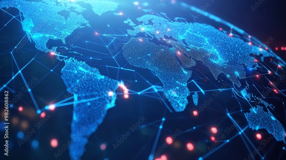 Vibrant digital world map showcasing global connections and networks ...