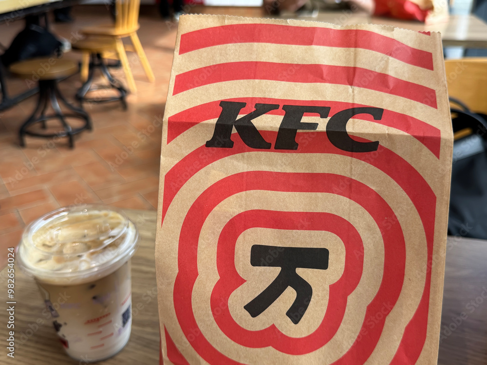 Shanghai,China-Sep.15th 2024:KFC brand logo on fast food paper bag ...