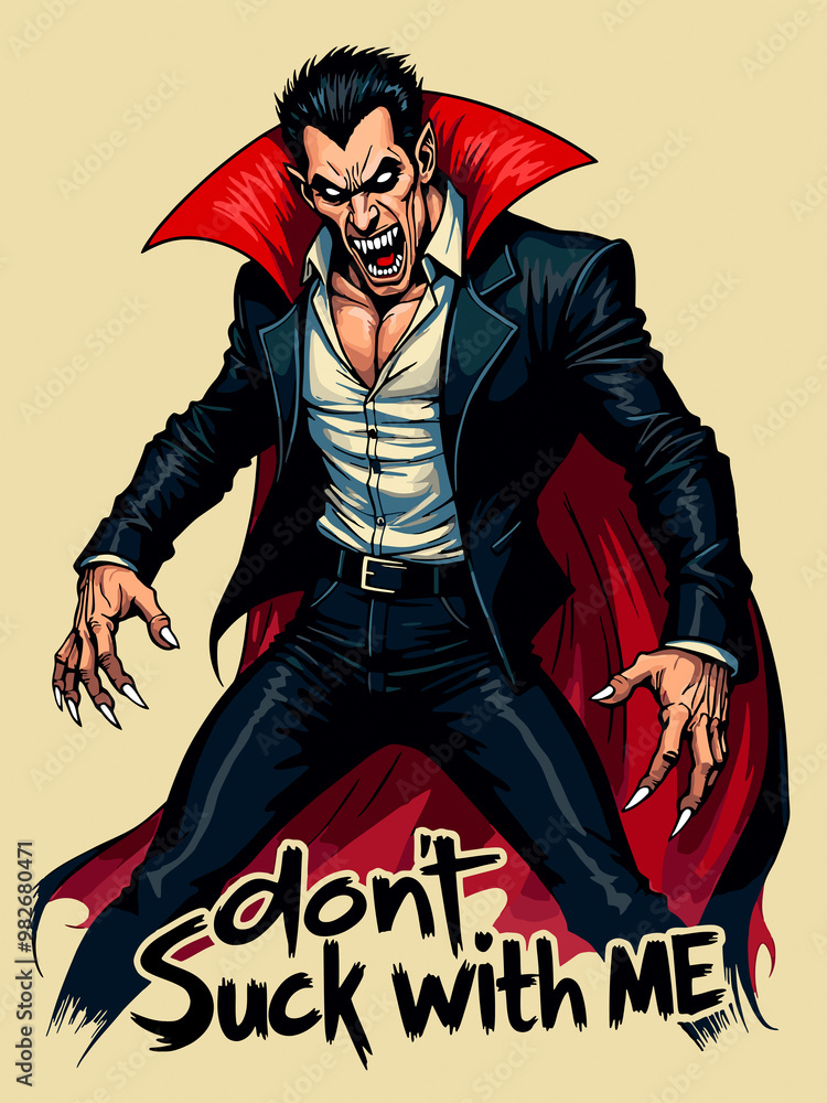 Menacing vampire with sharp fangs and claws, wearing a suit and red ...