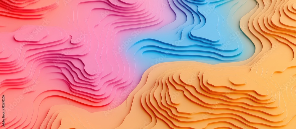 3D Topographic Map With Wavy Terrain And Color Gradients In Elevation ...