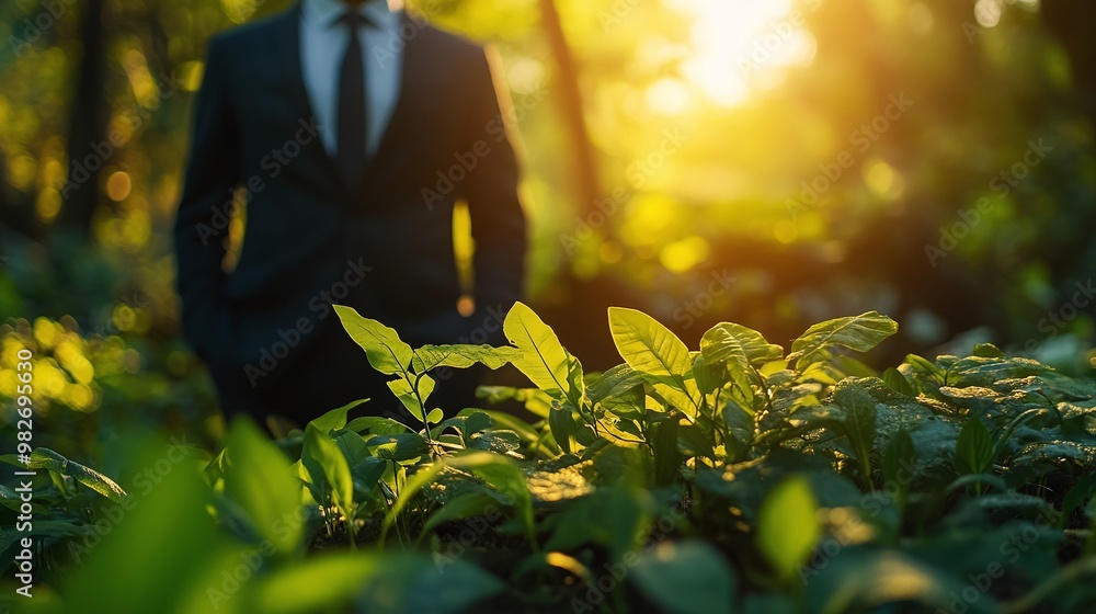 businessman developing an eco-friendly initiative and environmental ...