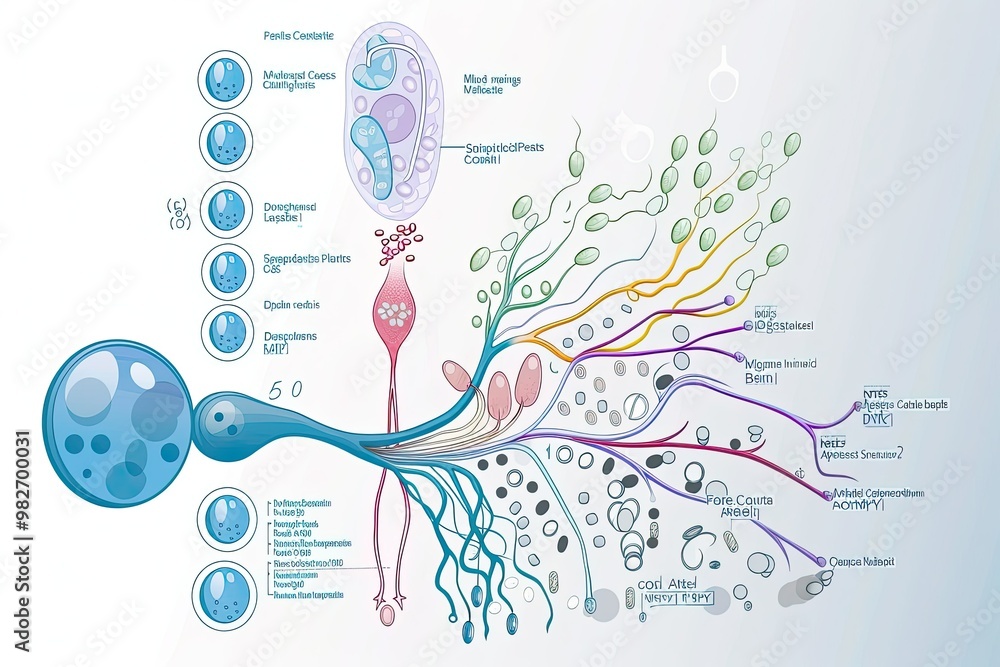 Detailed diagram of male spermatogenesis, highlighting the stages of ...
