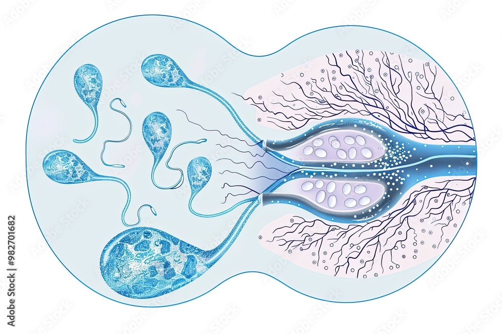 Detailed diagram of male spermatogenesis, highlighting the stages of ...
