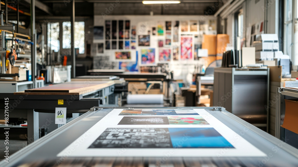 Independent printing business with a printing machine running in the ...