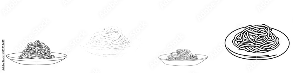 This is a single continuous line drawing of delicious spaghetti with ...