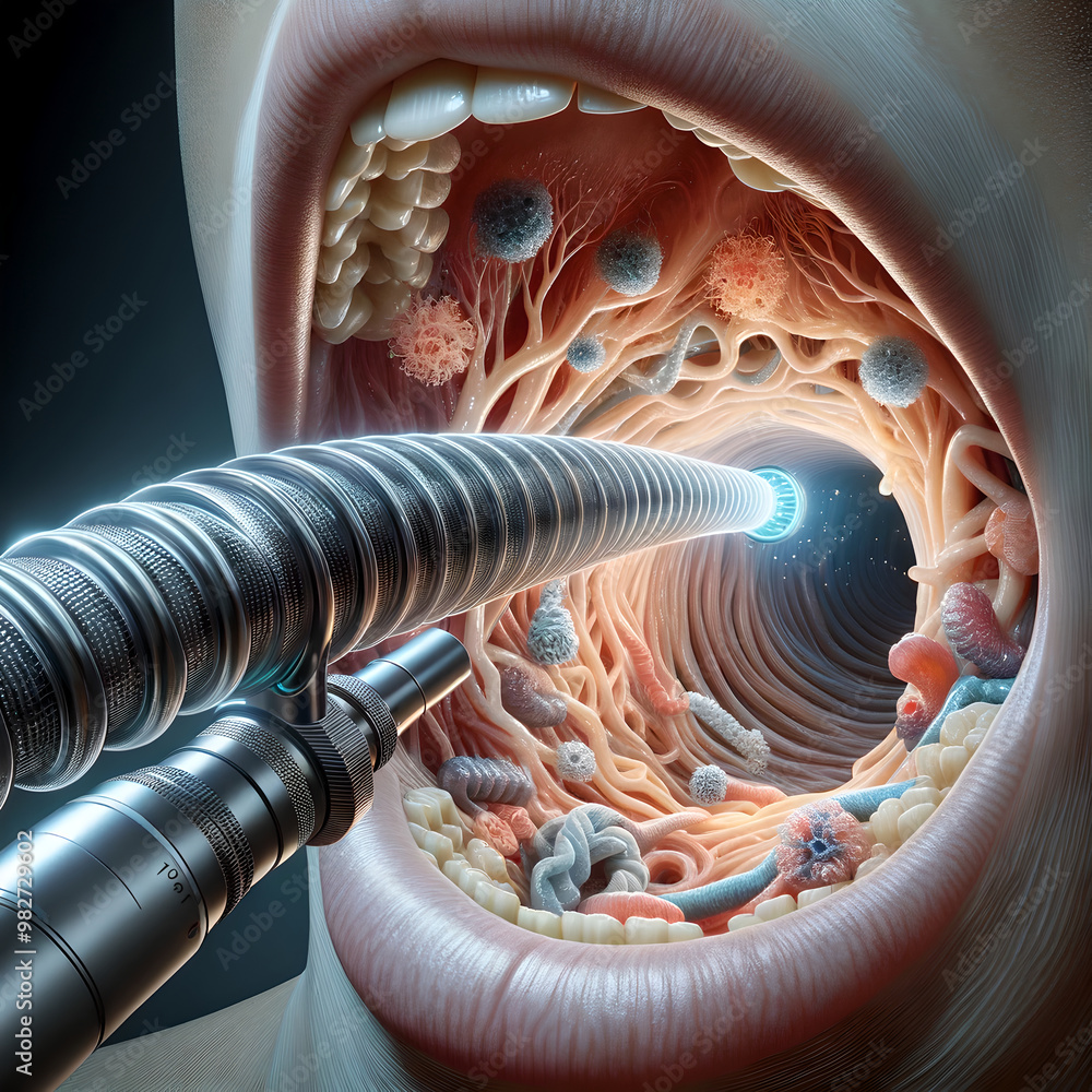 3D Model human trachea anatomy: process of bronchoscopy, where a ...