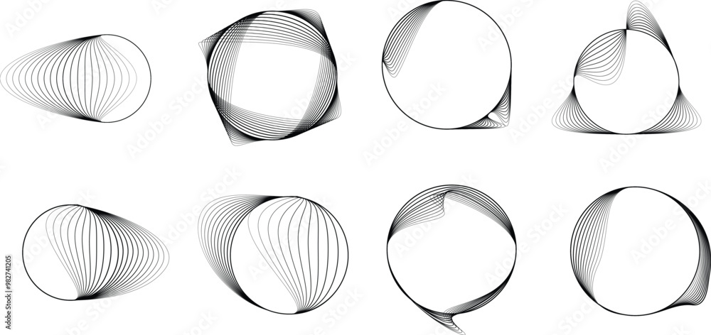 Set of lines in Circle Form .Rounded elements made with lines .Vector ...