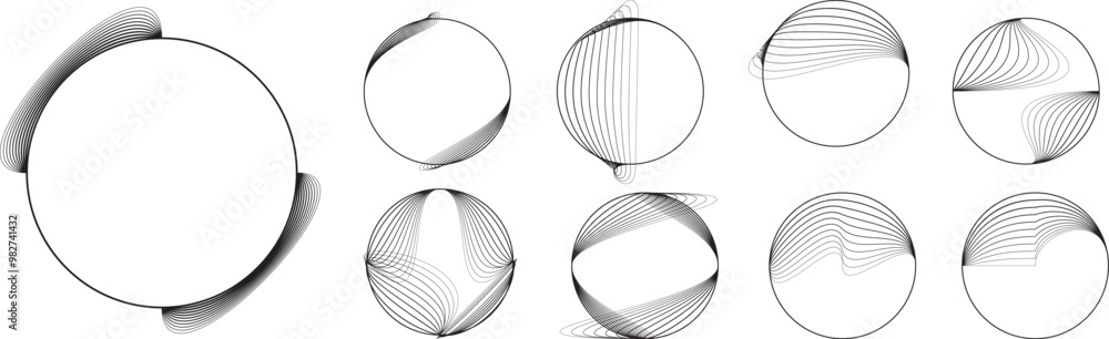 Set of lines in Circle Form .Rounded elements made with lines .Vector ...