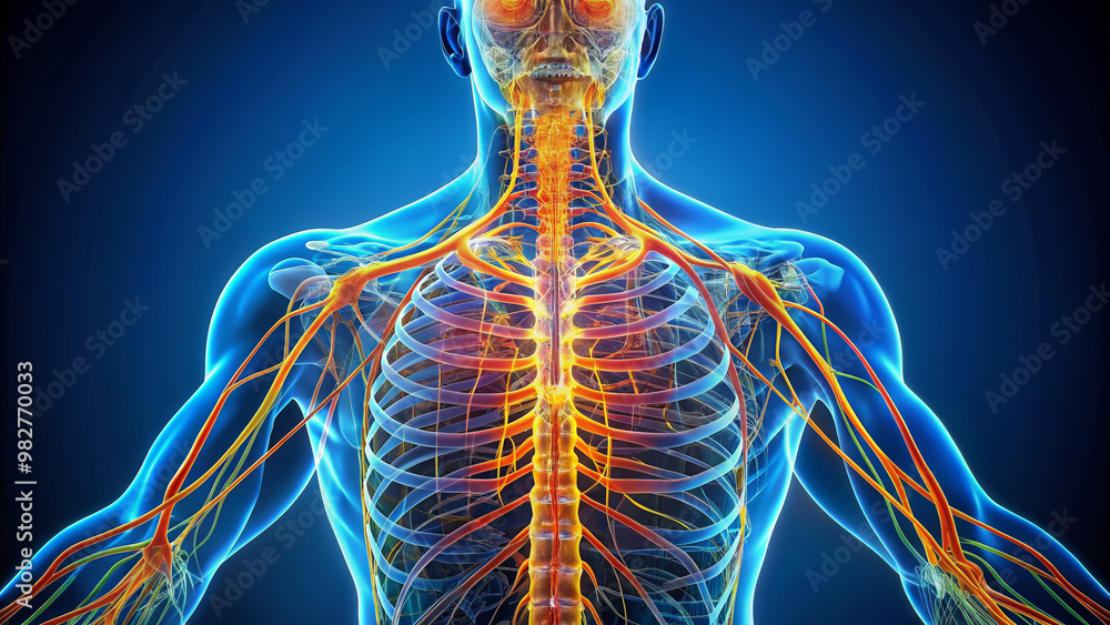Detailed illustration of the human spinal cord and nervous system ...