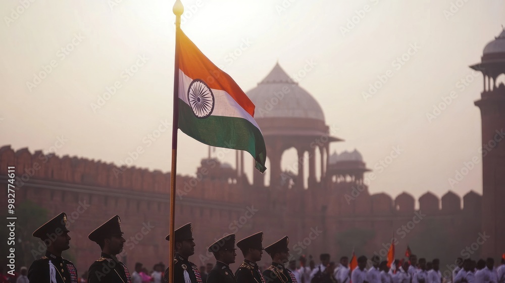 Indian Independence Day, showcasing a flag hoisting ceremony at the Red ...