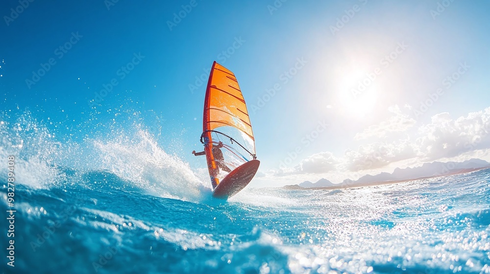 exciting windsurfing action with a dynamic surfer riding the ocean ...