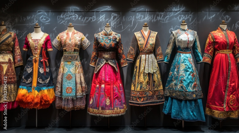Mongolian ethnic attire display at a cultural festival, highlighting ...