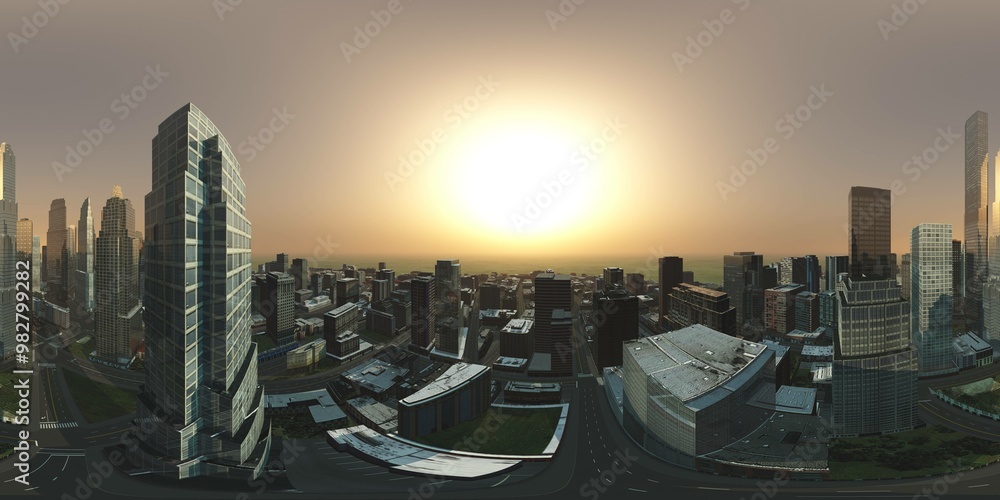 Panorama of the city. Environment map. HDRI map. equidistant projection ...