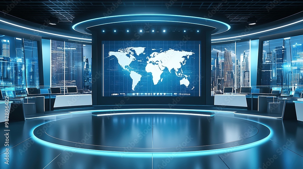 Design a highly realistic and modern news studio background for video ...