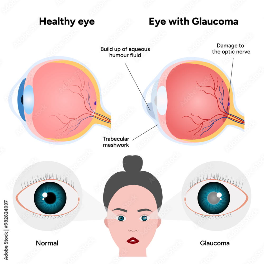 Eye with glaucoma disease and healthy eye medical infographic with ...