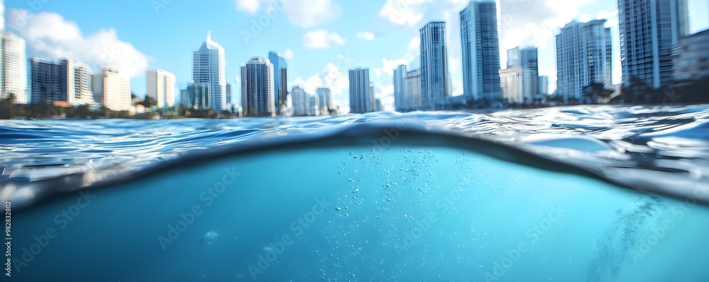 Sea level rising over coastal cities, visualizing the environmental ...