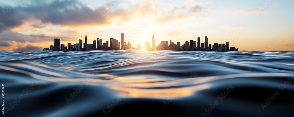 Sea level rising over coastal cities, visualizing the environmental ...