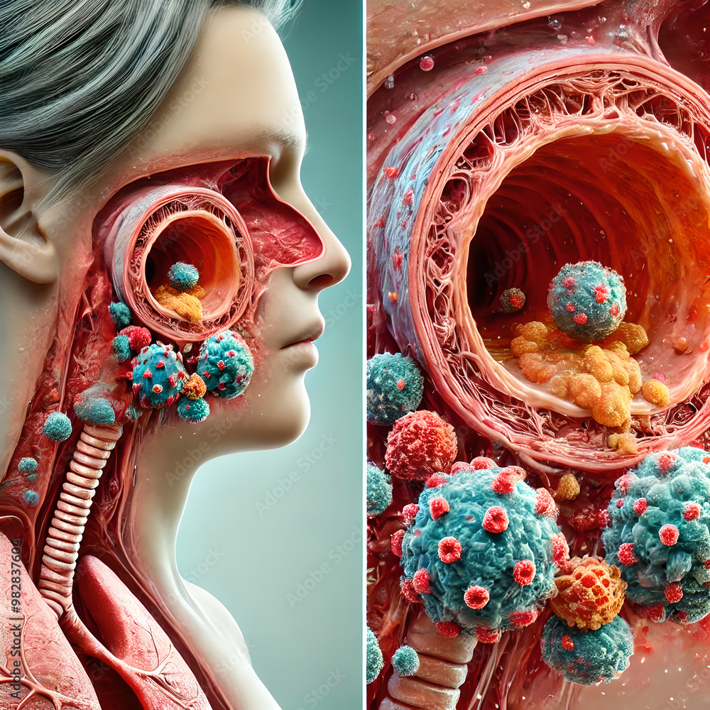 3D model anatomy: Inflammation of the trachea (tracheitis ...