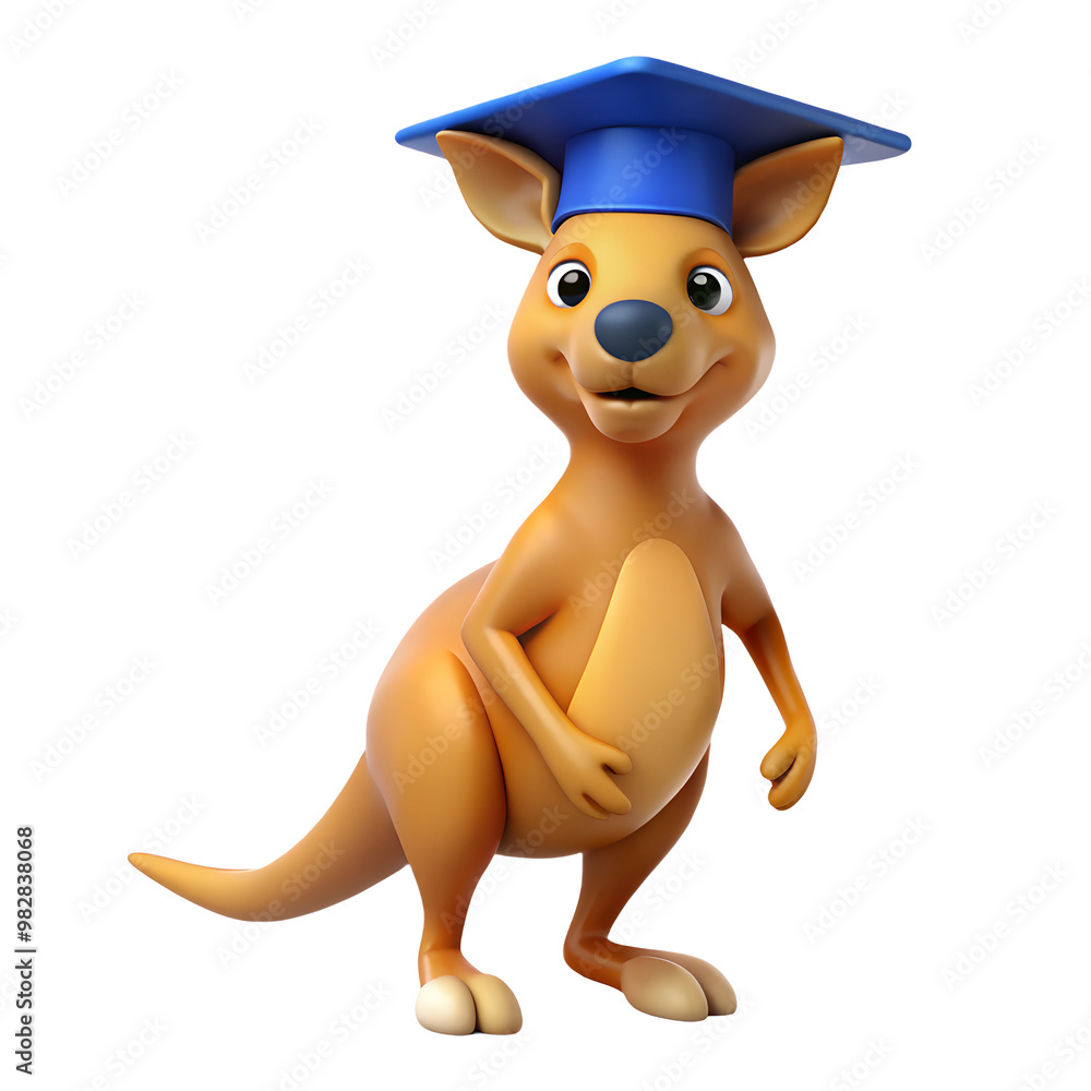 Cute fun cartoon wise kangaroo in an academic cap. Wearing a blue ...