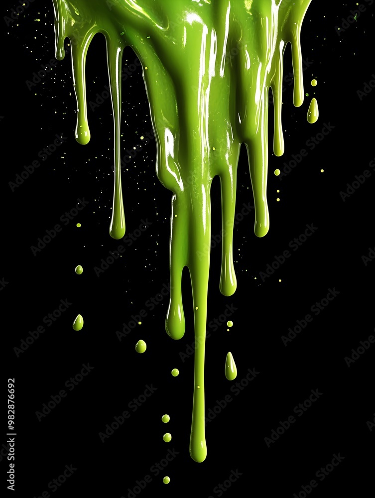 Bright Green Slime Dripping Isolated on Black Background – Perfect for ...