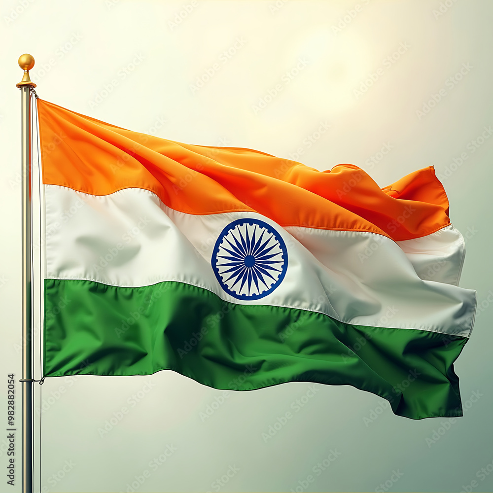 The national flag of India, also known as the Tiranga, waving proudly ...