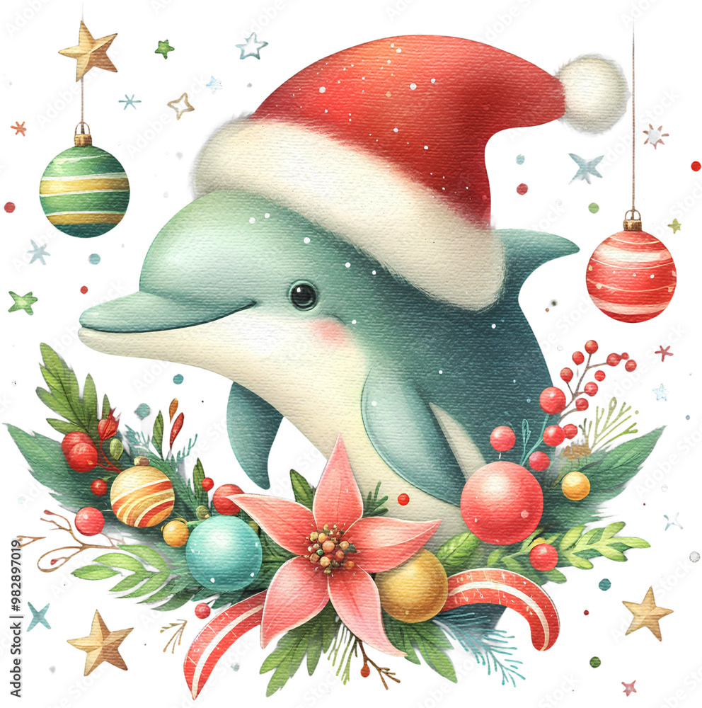 Christmas dolphin watercolor painting cutout png clip art transparent ...