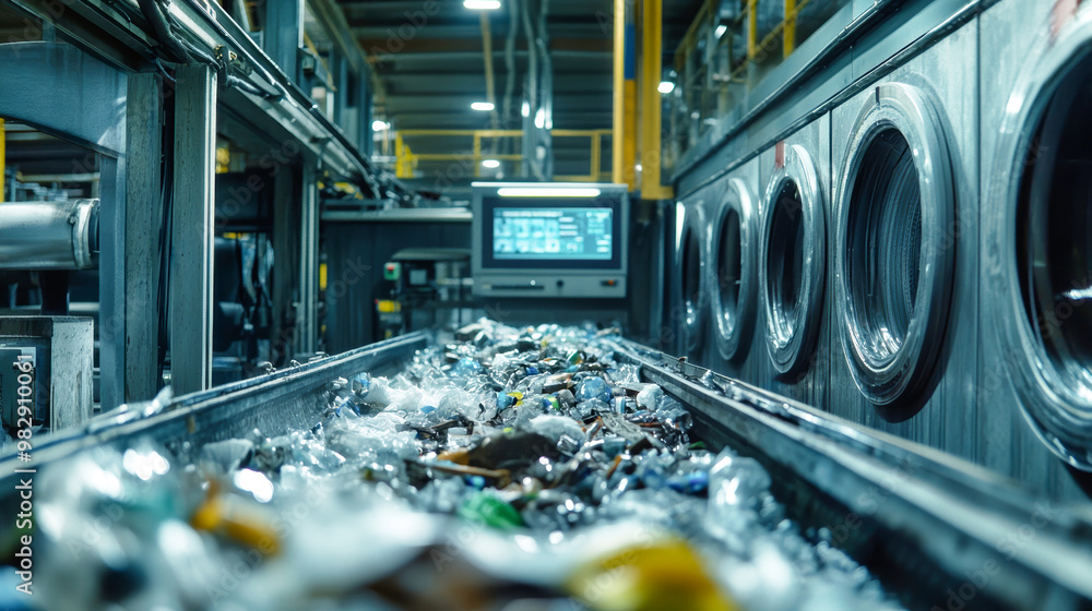 Water flows through gears as industrial machines wash off dirt and ...