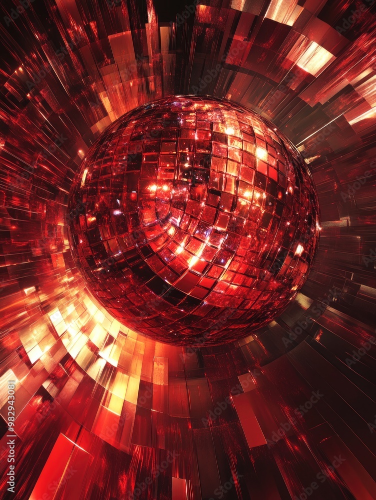 Vibrant 3D red disco ball with a shiny finish featuring a 2D cartoon ...
