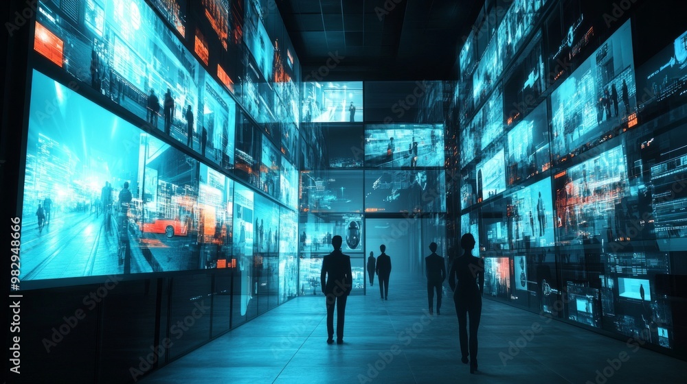 Surveillance Camera CCTV Footage, Multiple Screens Show Inside Building ...