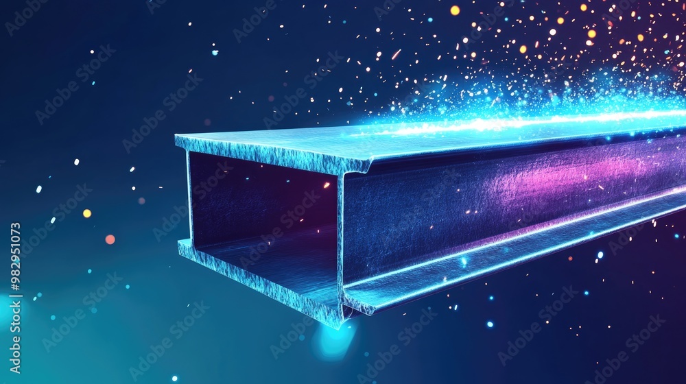Fabricated Steel I Beams With Bright Sparks And Blue Welding Arc Energy ...