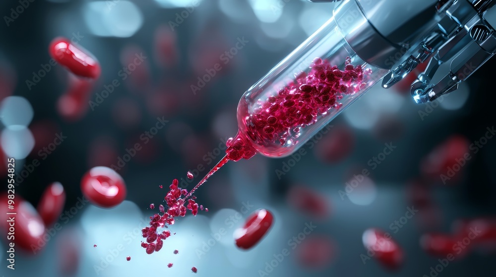 Poster A robotic arm delivering genetically engineered medicine into a ...