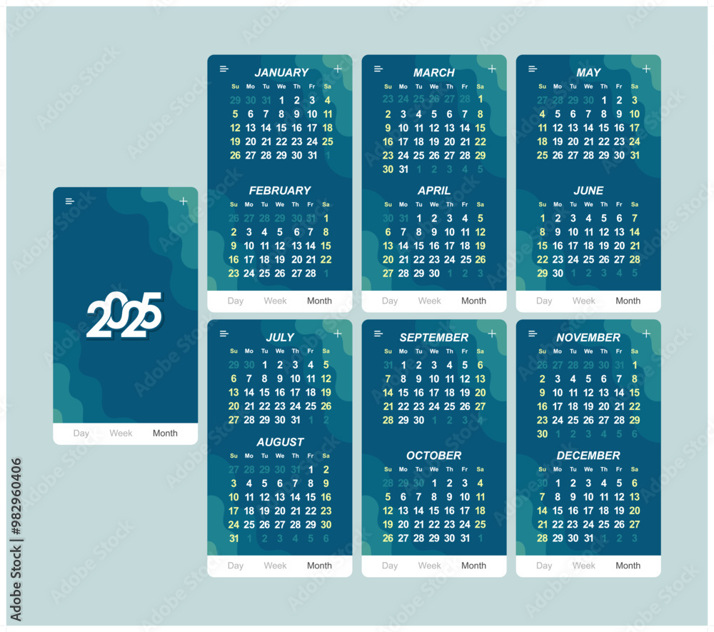 UI, UX and GUI template layout for Mobile Apps. Calendar Blue turquoise ...