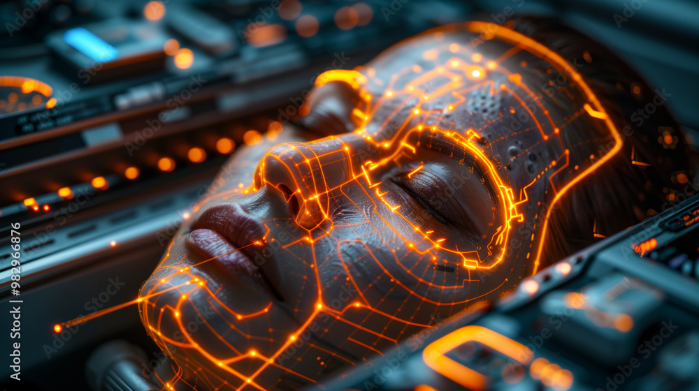 Human Face With Glowing Circuits, Merging Technology and Art in a ...