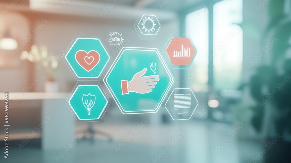 Futuristic employee engagement dashboard in 3D space with interactive ...