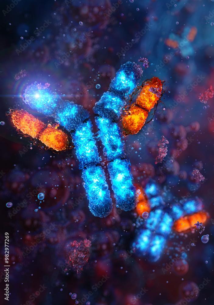 Antibodies, immunoglobulin Ig proteins, amino acids 3D medical image ...
