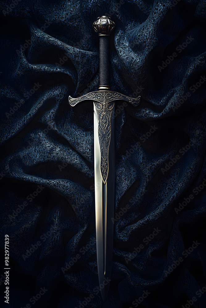 A Long Sword with Its Point Pointing Upward Rests on Top of a Stone ...