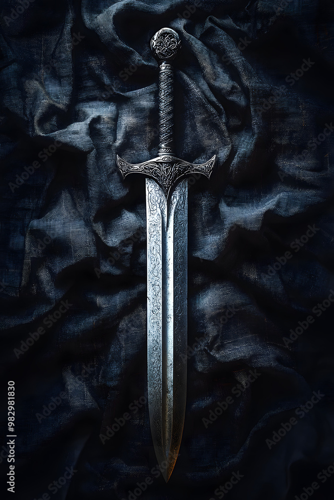 A Long Sword with Its Point Pointing Upward Rests on Top of a Stone ...