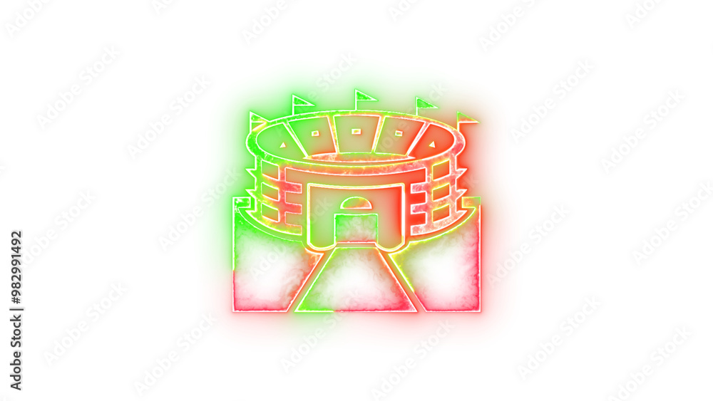 Stadium symbol icon neon glow on transparent background green red color ...