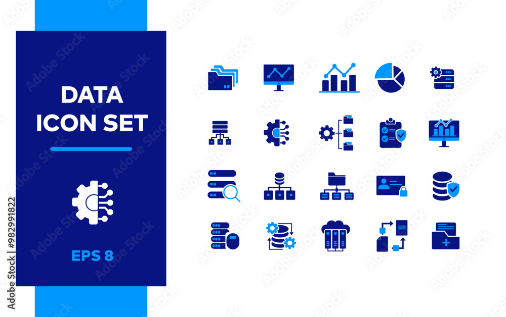 Analytics, graph, chart, database, folders, hierarchy, gear, cloud ...