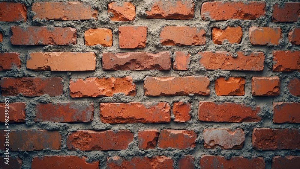 Colorful warm brick wall texture with rough uneven surface and recessed ...