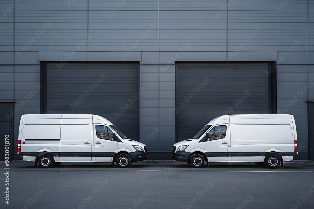 Two White Sprinter Delivery Vans Parked Side by Side in Front of a ...