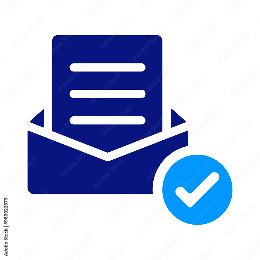 envelope icon, blue checkmark, approval process, business communication ...