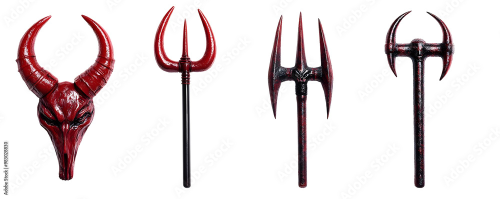 Red Devil Horns, Trident, and Axes on a Transparent Background PNG ...