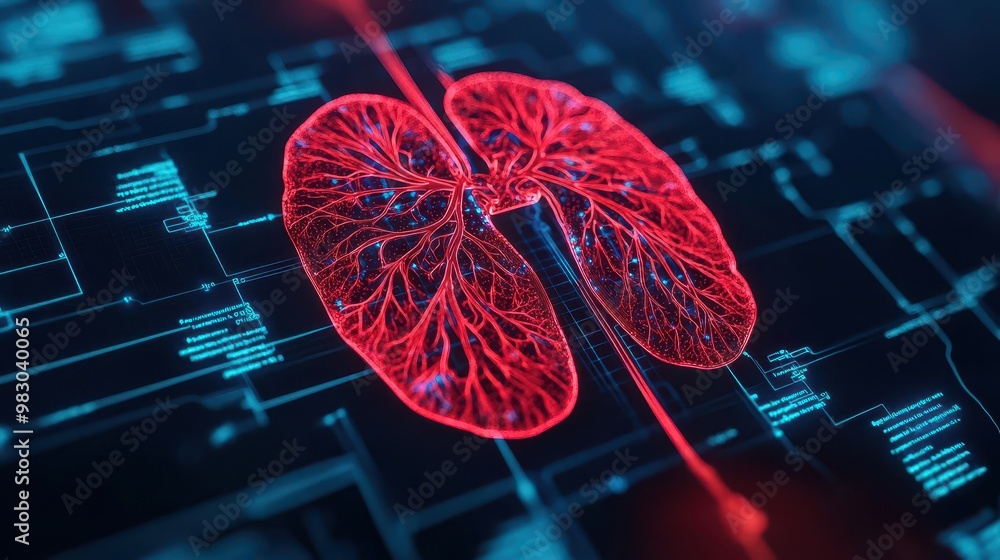Digital twin of a human organ with data analytics overlay, futuristic ...