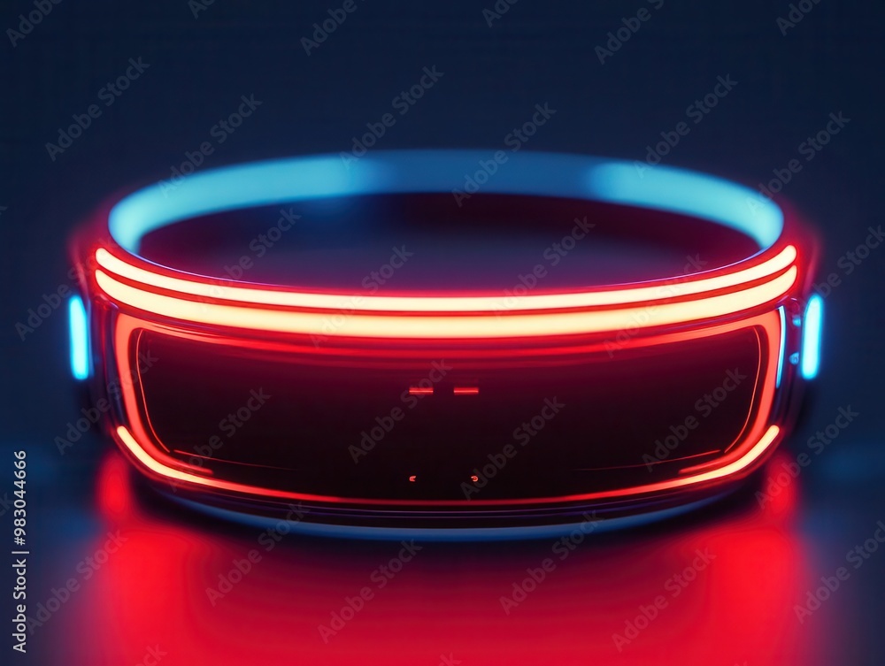 Advanced wearable tech device with flexible display, glowing interface ...